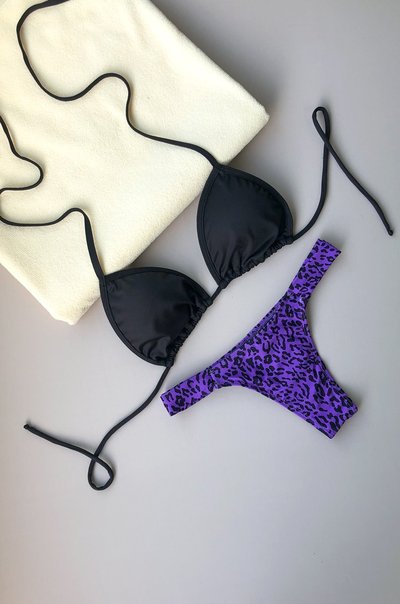 Conjunto De Biquíni Cortininha Poliéster E Tanga Barra Dupla Semi Fio